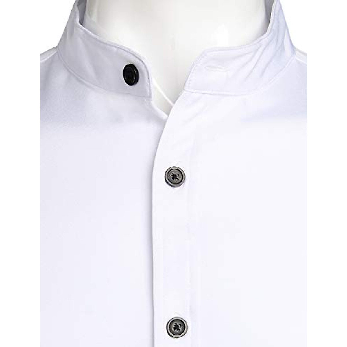 ZEROYAA Mens Hipster Solid Slim Fit Long Sleeve Mandarin Collar Dress Shirts ZLCL08 White Black Medium
