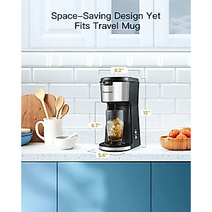 Famiworths Iced Coffee Maker, Hot and Cold Coffee Maker Single Serve for K Cup and Ground, with Descaling Reminder and Self Cleaning, Iced Coffee Machine for Home, Office and RV