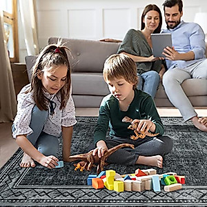 NANAN 8x10 Non-Shedding Area Rugs Easy to Clean Short Shag Plush Area Rug Washable Folding Back Rug Anti-Slip Area Rug for Living Room, Bedroom,Children's Room,Grey 8'x10'