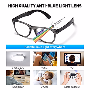 DYLB Kids Blue Light Blocking Glasses girls boys 2 pack, computer video gaming glasses for kids girls boys Age 3-10,Anti blue light & Headache (transparent black + transparent)