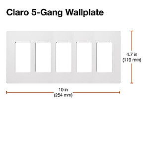 Lutron Claro 5 Gang Decorator/Rocker Wallplate, Gloss, White (1-Pack) | CW-5-WH