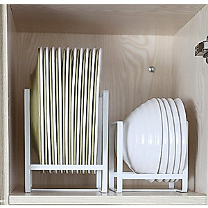 7UYUU Plate Holders Organizer Upright Metal Dish Storage Dying Rack for Kitchen Counter Cabinet Cupboard Camper - White