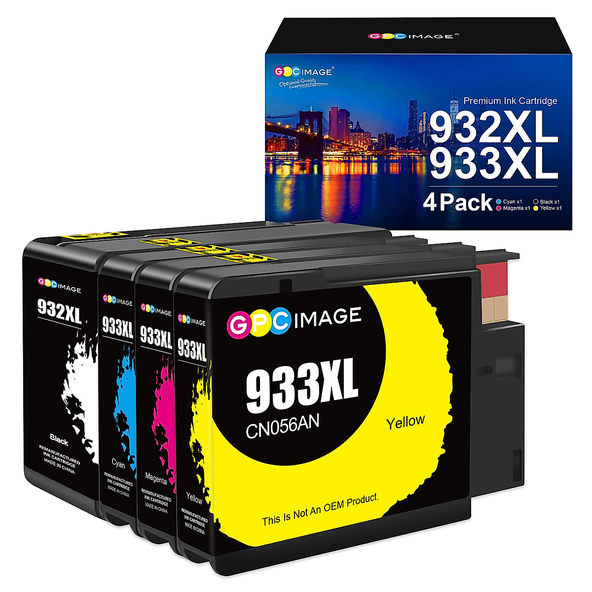 GPC Image Compatible Ink Cartridge Replacement for HP 932XL 933XL 932 933 XL Compatible with Officejet 7110 6600 6700 6100 7612 7610 Printer Tray (Black,Cyan,Magenta,Yellow)