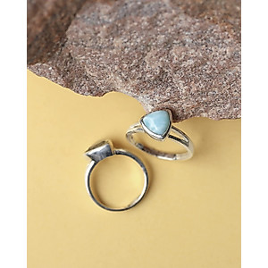 YoTreasure Natural Larimar Ring Solid 925 Sterling Silver Jewelry Gifts For Women