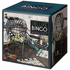 Deluxe Bingo Set with Extra Cards and Chips - Bingo Set with Game Chips, Cards, Roller Cage, Master Board, Color Balls - Classic Fun and Party Games for Seniors, Family and Kids