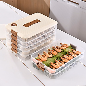 WUWEOT 4-layer Food Storage Container, Refrigerator Organizer Bin, Plastic Sugar Cookies Storage Box Case, Portable Dumpling Keeper with Lid for Snack, Fruit, Vegetables, Meat, Sandwiches, Wontons