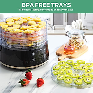 Food Dehydrator, Elechomes Upgraded 6-Tray Dryer for Beef Jerky, Meat, Fruit, Dog Treats, Herbs Vegetable, Digital Time & Temperature Control, Overheat Protection Fruit Roll Sheet Included, BPA Free