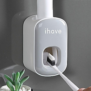 iHave Toothpaste Dispenser Wall Mount for Bathroom Automatic Toothpaste Squeezer (Grey)