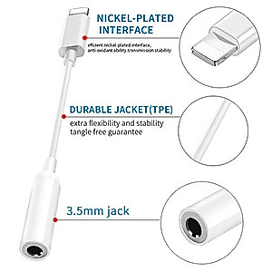 [Apple MFi Certified] 2 Pack Lightning to 3.5 mm Headphone Jack Adapter iPhone 3.5mm Jack Aux Dongle Cable Converter Compatible with iPhone 14 13 12 11 Pro XR XS X 8 7 iPad iPod Support All iOS System