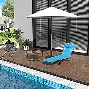 Outsunny Folding Chaise Lounge Chair, Pool Sun Tanning Chair, Outdoor Lounge Chair with Reclining Back, Breathable Mesh Seat, Headrest for Beach, Yard, Patio, Blue