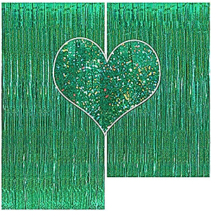 CYLMFC Tinsel Backdrop 2 Packs 3ftx8ft Green Fringe Backdrop for Parties, Foil Fringe Curtains Party Decorations Photo Booth Backdrop Christmas Halloween - Green