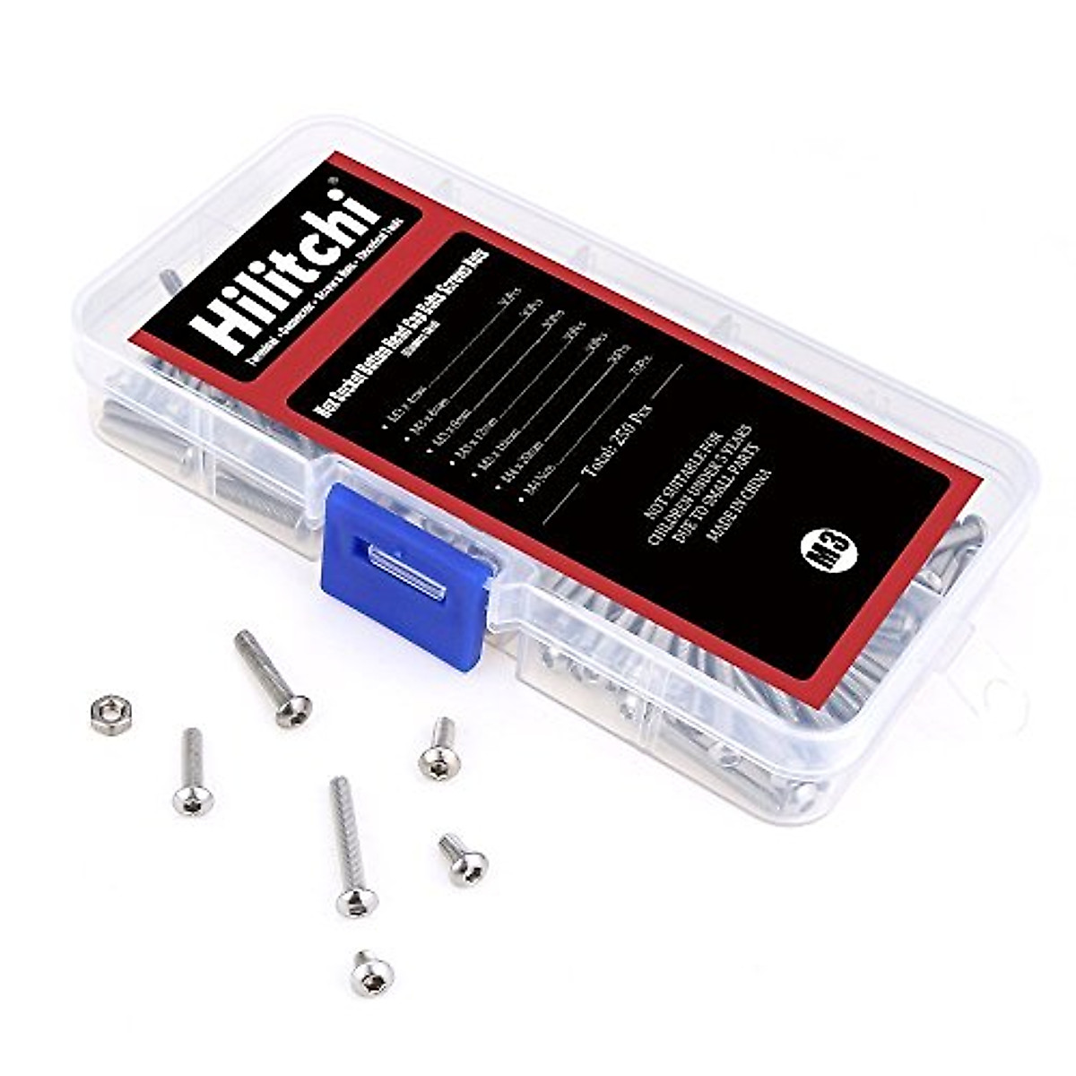 Hilitchi 500-Piece M2 M3 Hex Socket Button Head Cap Bolts Screws Nuts Assortment Kit Stainless Steel