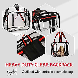forstree 2 Pieces Heavy Duty Clear Backpack, Black PVC Waterproof Transparent Bag With Cosmetic Bag, See Through Book Bag With Lunch Bag, Stadium Approved
