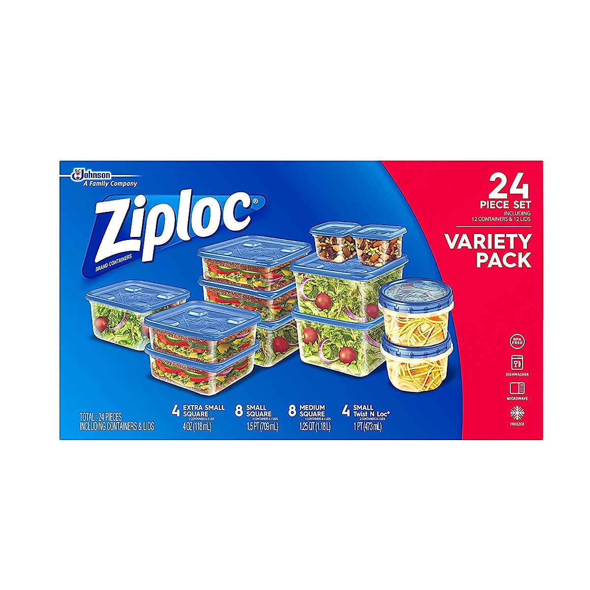 Ziploc Food Storage Meal Prep Containers Reusable for Kitchen Organization, Smart Snap Technology, Dishwasher Safe, Variety Pack, 12 Count