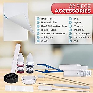 AmScope M162C-2L-PB10-WM Awarded 2018 Best Students and Kids Microscope Kit & SP-14 Microscope Slide Preparation Kit Including Stains