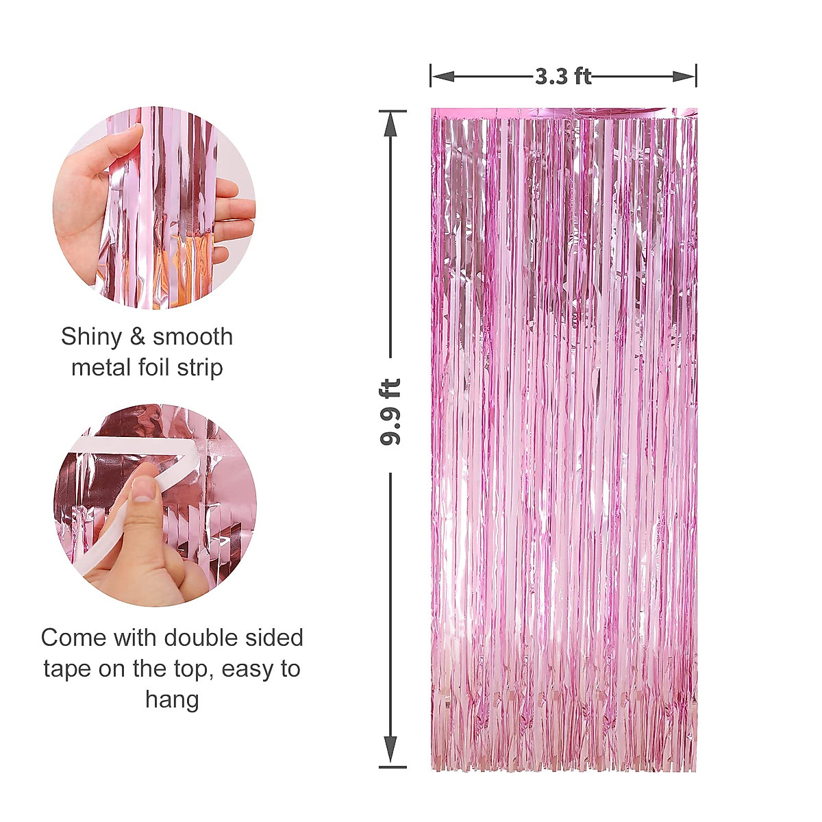 Crosize 2 Pack 3.3 x 9.9 ft Pink Foil Fringe Backdrop Curtain, Streamer Backdrop Curtains, Streamers Birthday Party Decorations, Tinsel Curtain for Parties, Galentines Decor, Preppy, Photo Booth