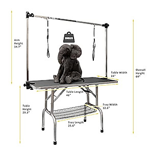 ROOMTEC 46" Dog Grooming Table,Foldable Home Pet Bathing Station with Adjustable Height Arm/Noose/Mesh Tray