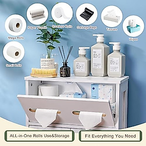 VECELO Mega Roll Toilet Paper Holder Cabinet, Stand Bathroom Storage Organizer of Rolls & Paper Towel, Waterproof, Large Capacity Reserve, Trapdoor Lid, 8.66" D × 17.72" W × 31.5" H, White