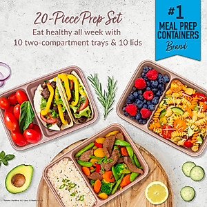 Bentgo 20-Piece Lightweight, Durable, Reusable BPA-Free 2-Compartment Containers - Microwave, Freezer, Dishwasher Safe - Rose Gold