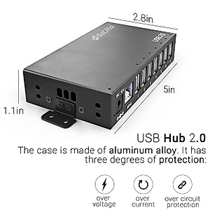SotMa - USB 2.0 Hub - 7 Port Powered USB Hub Splitter - USB Port Expander with 12V 3A Power Adapter, LEDs and Mounting Bracket - Black