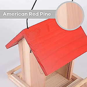Wooden Bird Feeders for Outdoors Hanging, Hanging Wild Birdfeeder, Large Capacity Weatherproof Window Bird Feeder, Patio Garden Decoration with Drainage Hole (red Pine)