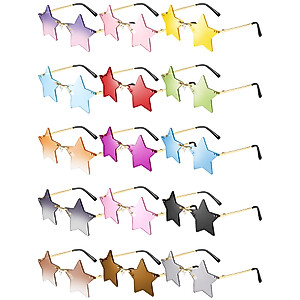 Dunzy 15 Pairs Rimless Star Shape Sunglasses Transparent Sun Glasses Star Sunglasses Pentagram Y2k Glasses Colored Sunglasses Cute Party Eyewear for Women Men