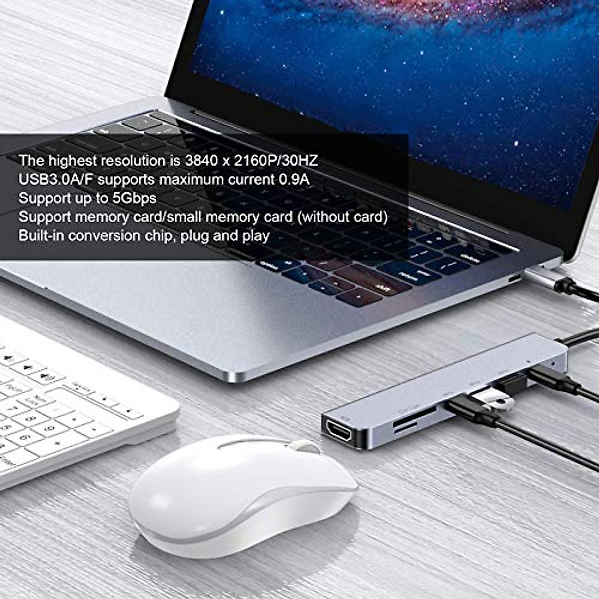 High Resolution Type‑C Hub Docking Station Easy to Carry Plug and Play Multifunction for PC