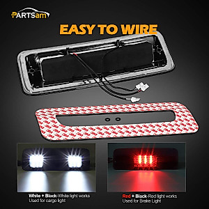 Partsam Replacement for F150 F-150 2004 2005 2006 2007 2008 High Mount Stop Light 3rd Third Brake Light Smoked LED Rear Cab Roof Center Mount Brake Tail Cargo Light Lamp Chrome Housing w/3 Plugs