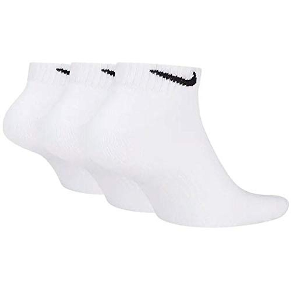 Nike Everyday Cushion Low Training Socks (3 Pair), Men's & Women's Athletic Low Cut Socks with Sweat-Wicking Technology, White/Black, Women's 4-6 and Youth 3Y-5Y