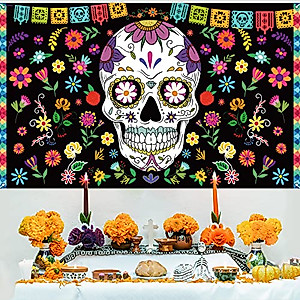 Day of The Dead Backdrop for Mexican Fiesta Sugar Skull Flowers Background Dia DE Los Muertos Birthday Halloween Party Supplies Fiesta Banner Party Decoration Photo Booth Studio (Skull)