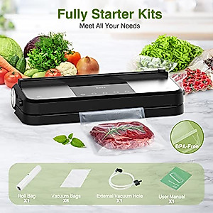 Vacuum Sealer Machine, Rozi Food Vacuum Sealer with Built-in Cutter and Roll Bag Storage for Dry and Moist Food Preservation， Starter Kit with Vacuum Sealer Bags and Roll for Food Storage