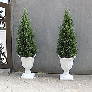 Two 3 Foot Artificial Topiary Cedar Trees Artificial Potted Shrubs UV Resistant Bushes Plants for Indoor Outdoor