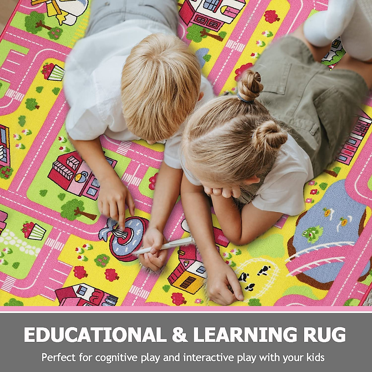 Capslpad Kids Play Rug 6.6x5.0 ft Large Size Kids Rug for Playroom Non Slip Washable Kids Car Road Rug Educational Learning Area Rug Children Play Carpet for Bedroom,Classroom,Nursery Room Decor