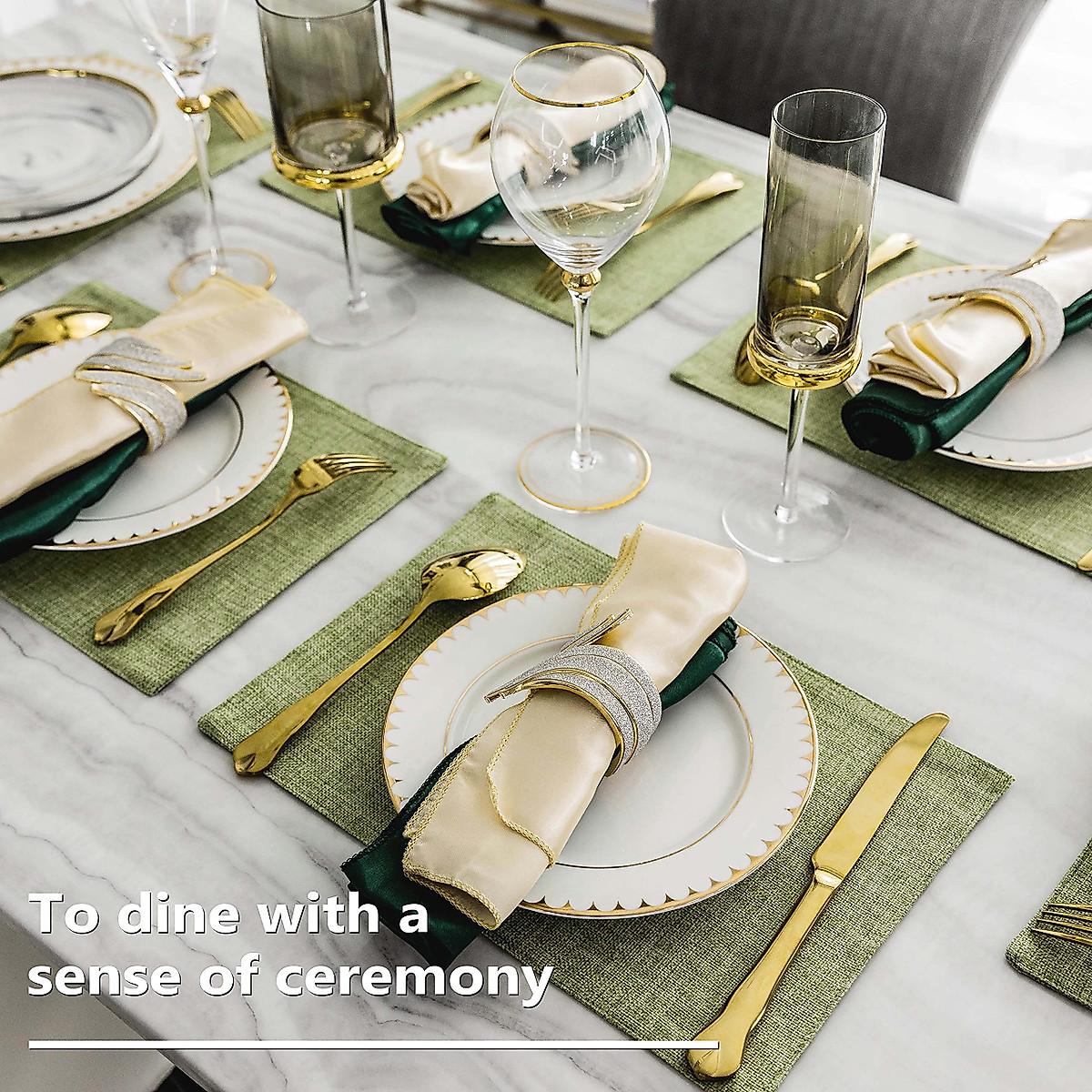 Home Brilliant Green Placemat Set of 4 Washable Place Mats Placemats Heat Resistant Sage Placemat for Dining Table Kitchen Table Mats Spring Dinner Decor, Grass Green