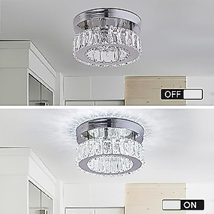 Finktonglan Modern Crystal Ceiling Light LED Mini Chandelier Flush Mount Ceiling Light Fixtures K9 Crystal Round Ceiling Lamp for Hallway Foyer Bedroom