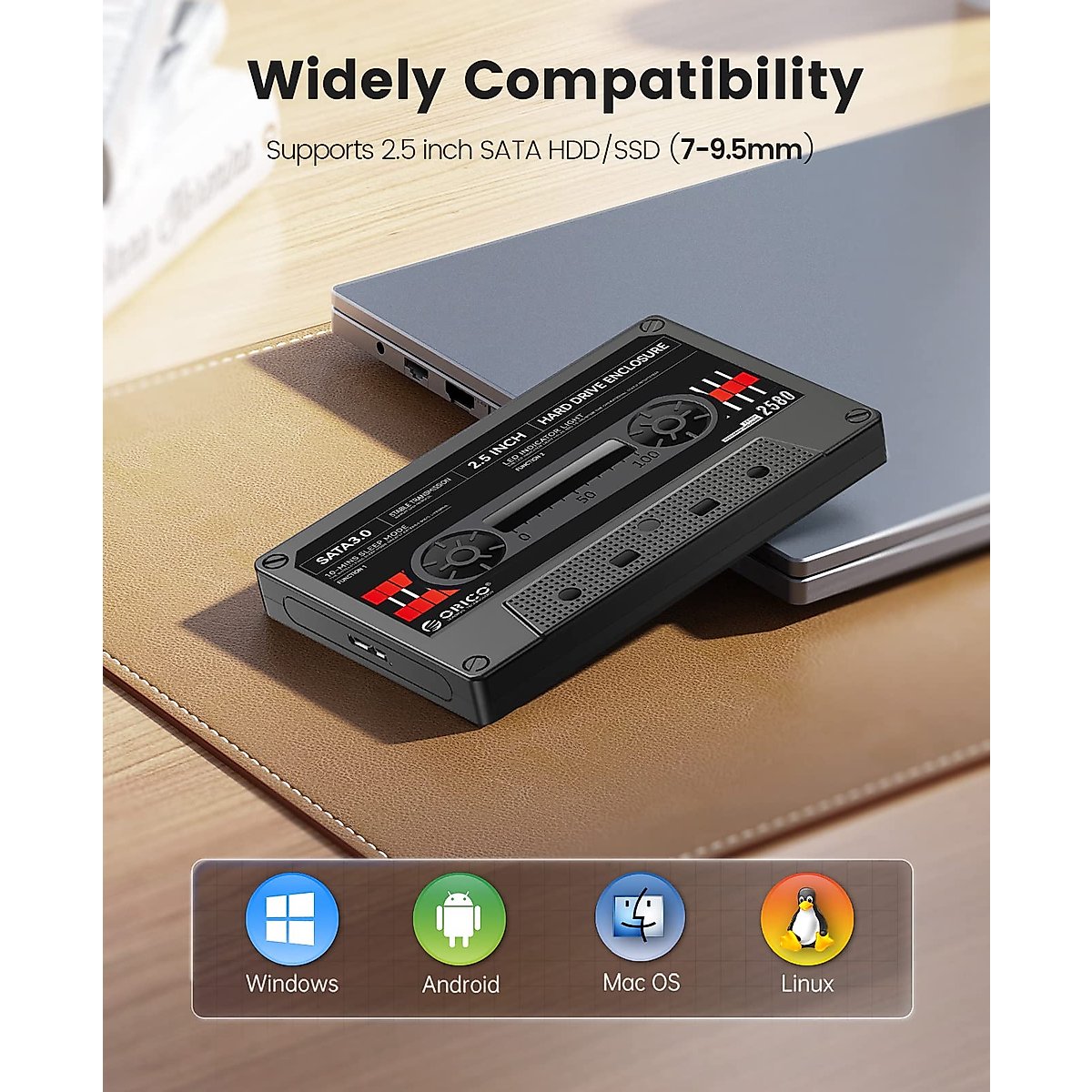 ORICO 2.5'' Hard Drive Enclosure SATA to USB3.0 DIY Sticker External HDD Enclosure for 7/9.5mm HDD SSD, Portable Hard Drive Case with UASP Max 6TB Compatible with Xbox, PS4, Samsung, WD, Seagate