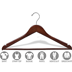 The Great American Hanger Company Wood Suit Hanger w/Solid Wood Bar, Box of 25 Space Saving 17 Inch Flat Wooden Hangers w/Walnut Finish & Chrome Swivel Hook & Notches for Shirt Dress or Pants