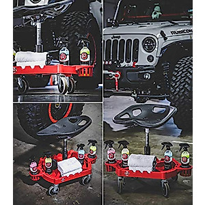 Adam's Polishes Pro Rolling Stool, Car Detailing Stool Chair, Shop Stool with Wheels, Garage Organizer & Tool Organizer Tray, Adjustable Height for Car Cleaning Buffer Polisher Ceramic Coating Car Wax