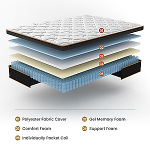 BedStory 14 Inch King Mattress Innerspring Hybrid Mattress with Gel Memory Foam Individual Wrapped Coils Spring Mattress Medium Firm for Pressure Relief CertiPUR-US Certified