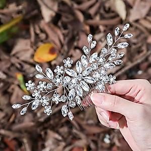 Catery Crystal Bridal Hair Combs Rhinestones Hairpieces Flower Wedding Clips Accessories for Brides and Women Pack of 1(Silver)