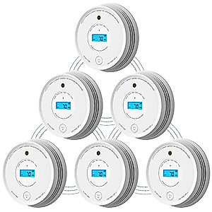 Smoke Carbon Monoxide Detector, AEGISLINK Interlinked Combination Smoke CO Alarm, Battery Powered, Wireless Interconnected, Digital Display, SC-RF220, 6-Pack