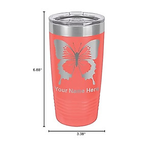 LaserGram 20oz Vacuum Insulated Tumbler Mug, Swallowtail Butterfly, Personalized Engraving Included (Coral)