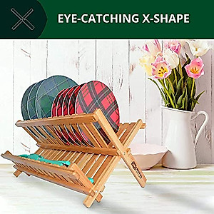 ROYAL CRAFT WOOD Bamboo 2 Tier Dish Drying Rack - Collapsible Dish Drainer Utensil Rack and Best Dish Holder for Kitchen Countertop