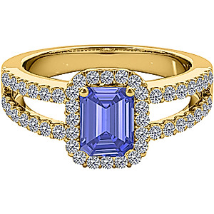 AoneJewelry Sapphire Gemstone Engagement Rings for Women |10K Yellow gold 2.1 carat Blue color Round Cut Prong Setting Genuine Diamond Wedding Jewelry Collection