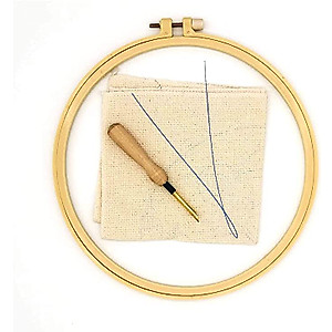 Easy Smaller Size DIY Craft Punch Needle Embroidery Kits Rug for Starter Kits with Stamped Color Pattern with Instruction,Yarn and Wood Needle Pen,15cm Hoop (White Kitten)
