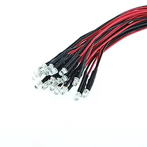 MTQY 20pcs 3mm Pre Wired LED, White DC3-5V Clear Lens, Light Emitting Diodes