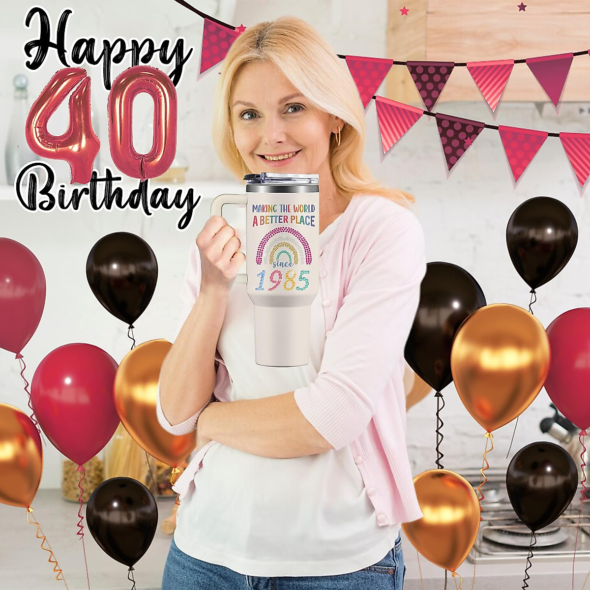 40th Birthday Gifts for Women, 1985 Birthday Insulated Tumbler 40oz, 1985 Birthday Gifts for Women, 40 and Fabulous Birthday Gifts for Women Turning 40 Year Old Gifts For Women Her Friend Sister Wife