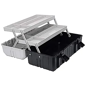 17-Inch Plastic Storage Toolbox, GANCHUN 3-Layer Portable Tool Box, Hobby or Craft Storage Toolbox, Multiplication Tool Organizer for Home Tools, Nails and Pins, Black-Grey