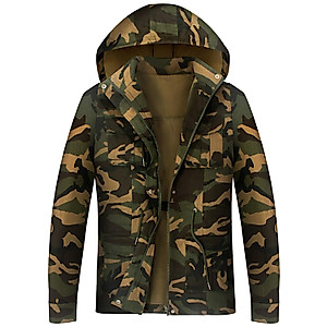 SheKiss Women Lightweight Camouflage Warm Winter Safari Jackets Long Sleeve Zipper Casual Canvas Overcoat Hunting Hoodie