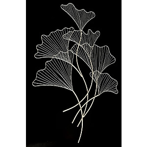 Bellaa Metal Wall Art Golden Ginkgo Leaf Modern Contemporary Abstract Japanese Style Minimalist 3D Sculpture Figurine Unique Home Decor Living Room Outdoor Wrought Iron Accent Large Biloba Flower